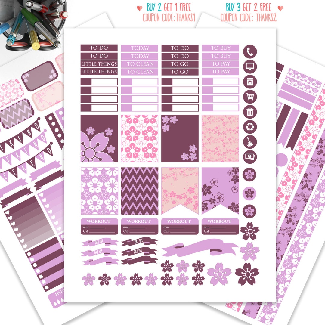 Cherry Blossom Planner Stickers Printable,weekly Kit,stickers for ERIN ...