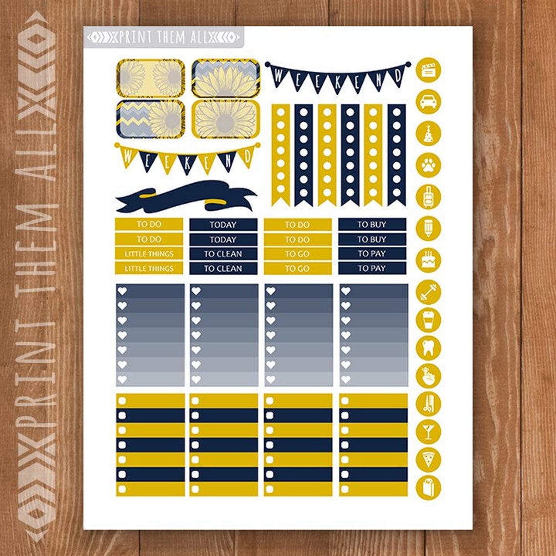 Blue Sunflower Printable Planner Stickers HAPPY PLANNER - Etsy