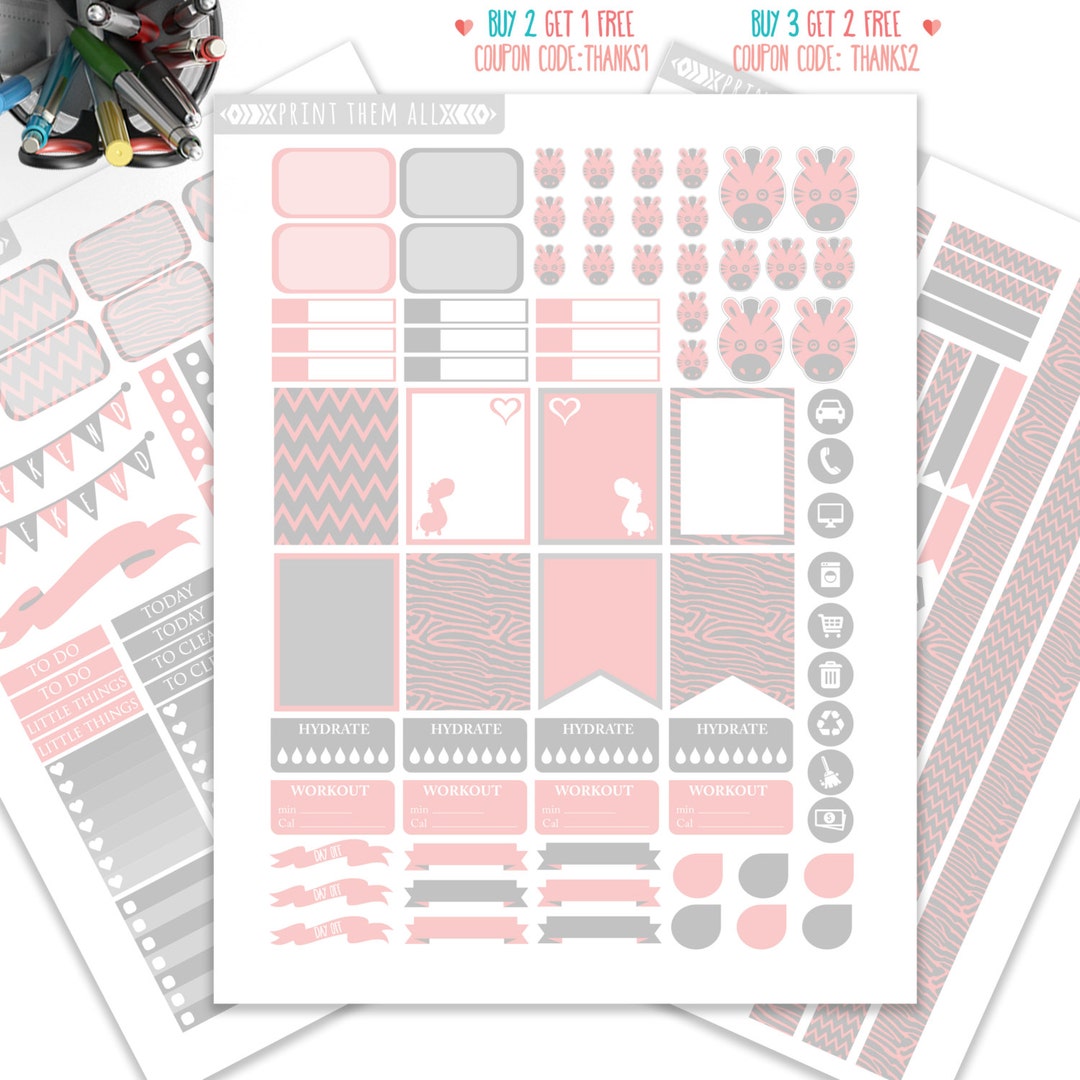 Pink Zebra Planner Stickers Printable,weekly Kit, Stickers for ERIN ...