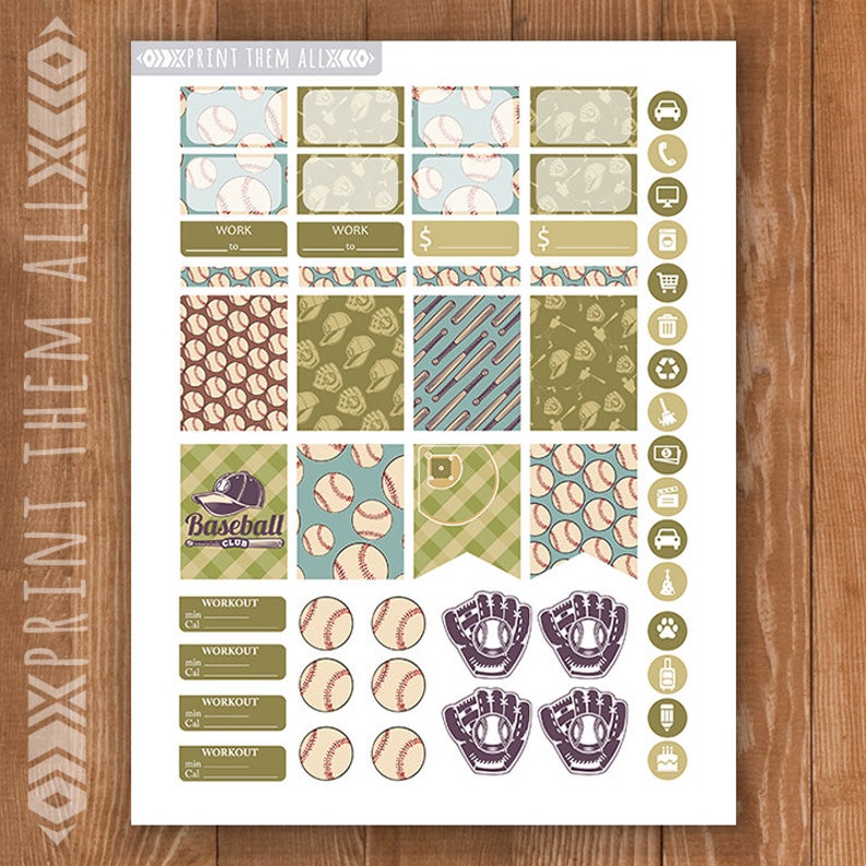 Baseball Planner Stickers Printablebirthday Weekly - Etsy
