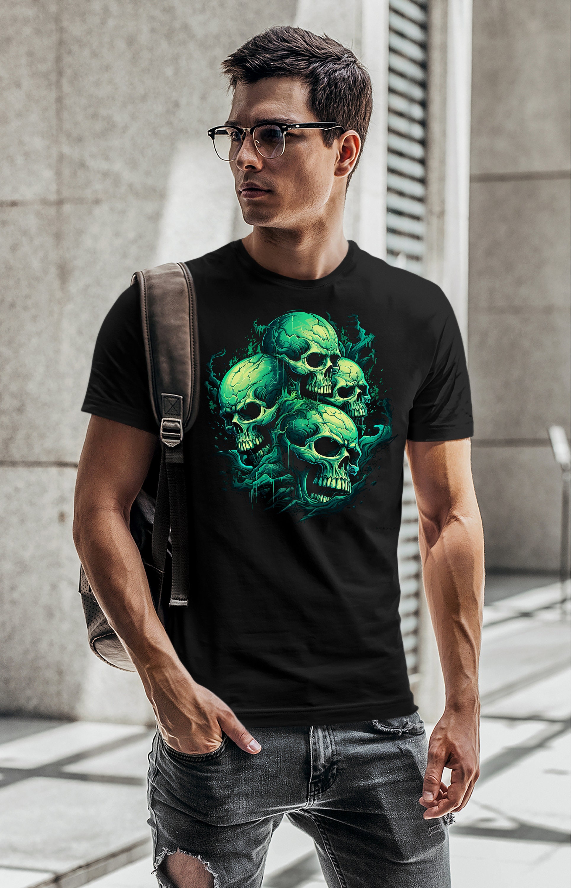 Ghost Skulls Necromancy Style Gothic T-Shirt Tee Top Men's Black Cotton ...