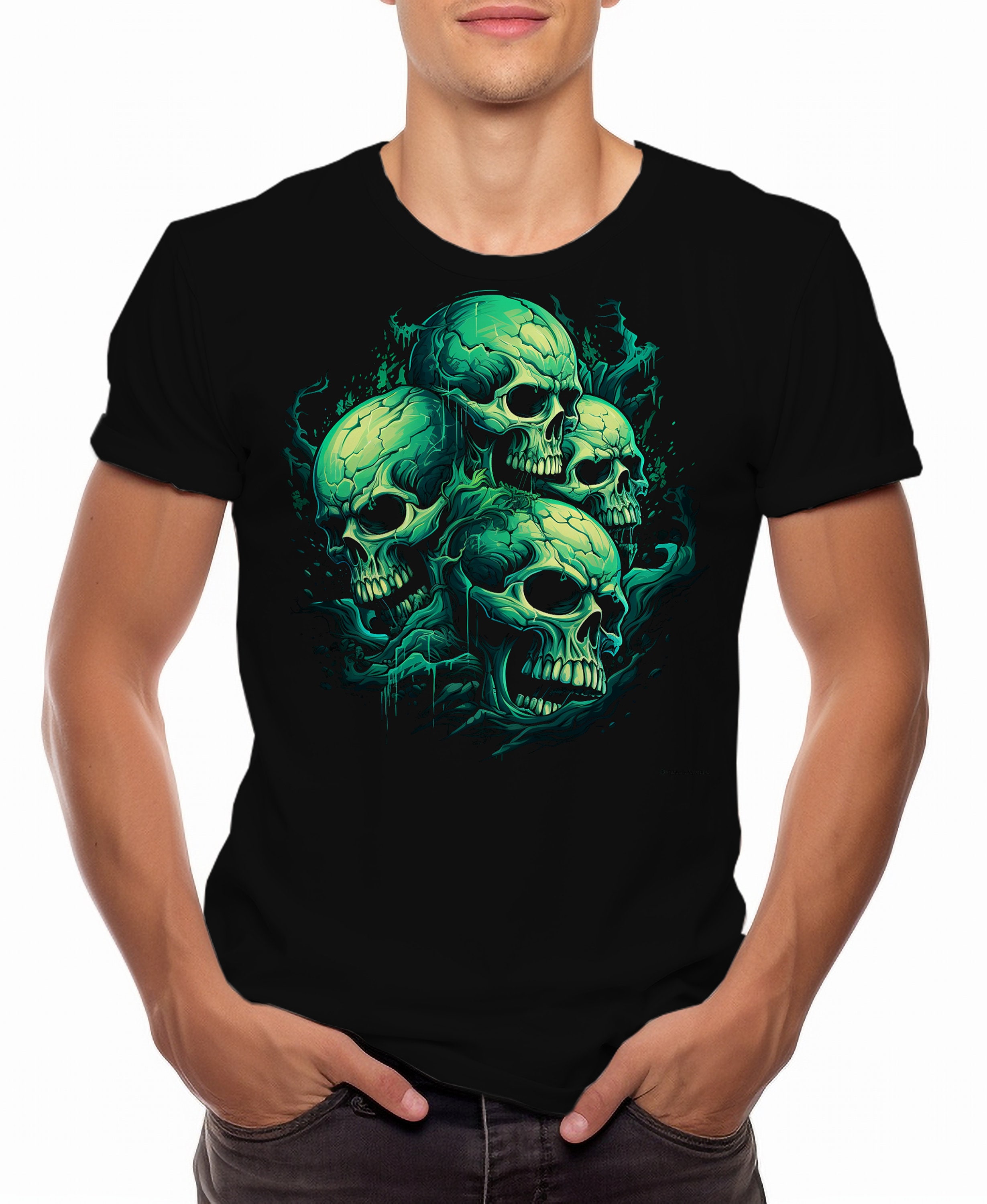 Ghost Skulls Necromancy Style Gothic T-Shirt Tee Top Men's Black Cotton ...