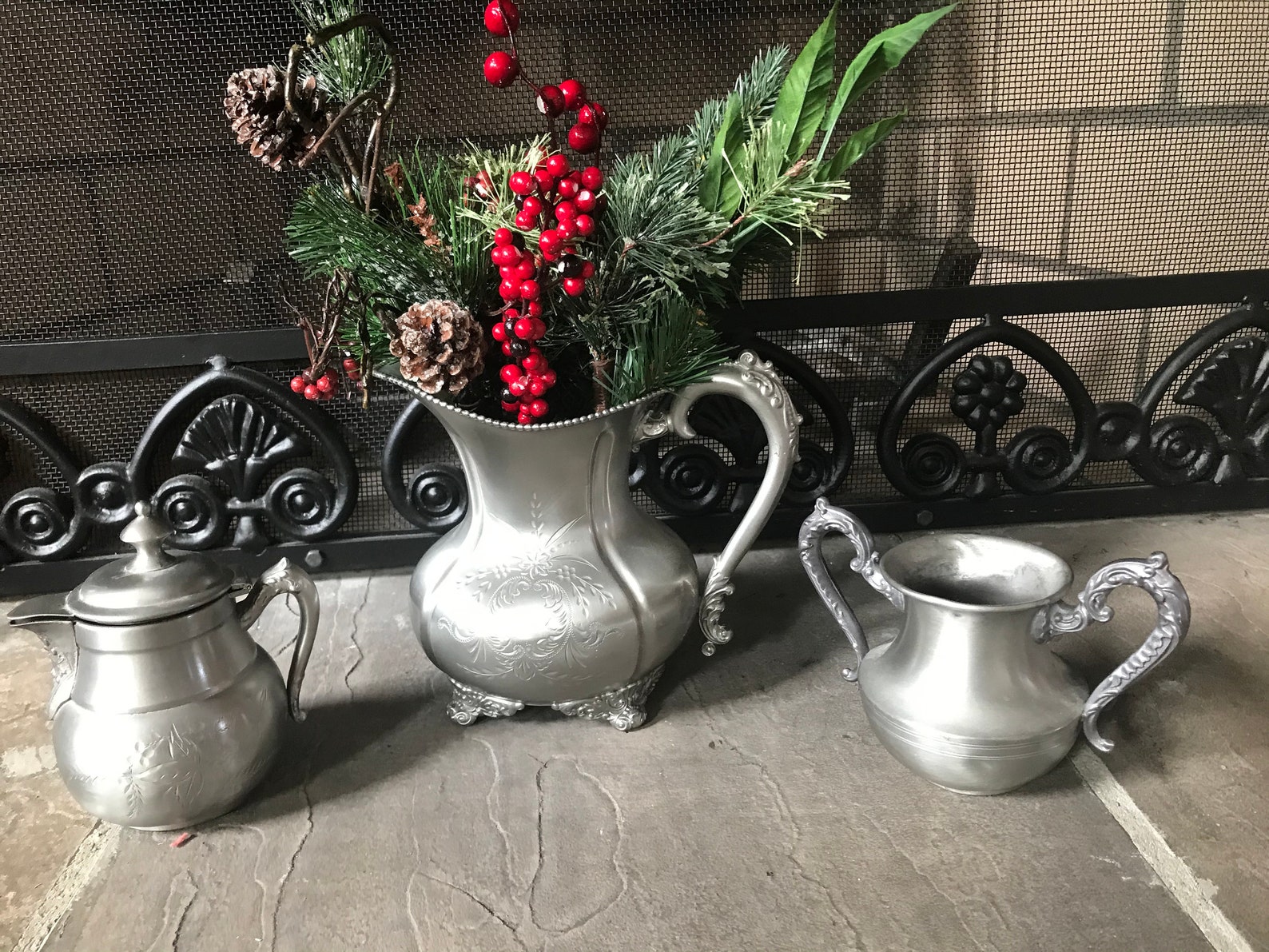 Silver Plate Pitcher Set (3 Pieces) - Etsy