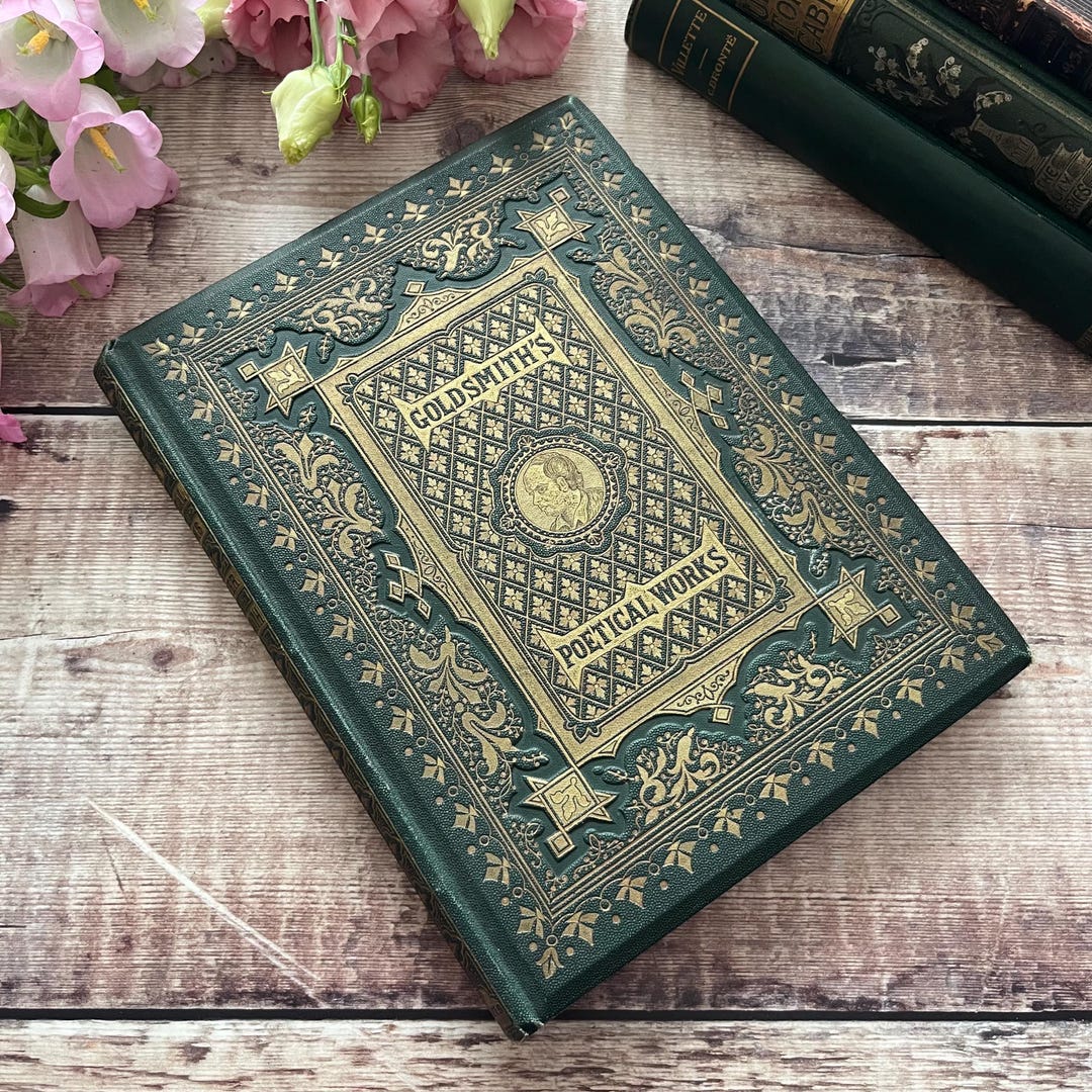 Antique Oliver Goldsmith Book: Victorian Illustrated Poetry, Fine Cloth ...