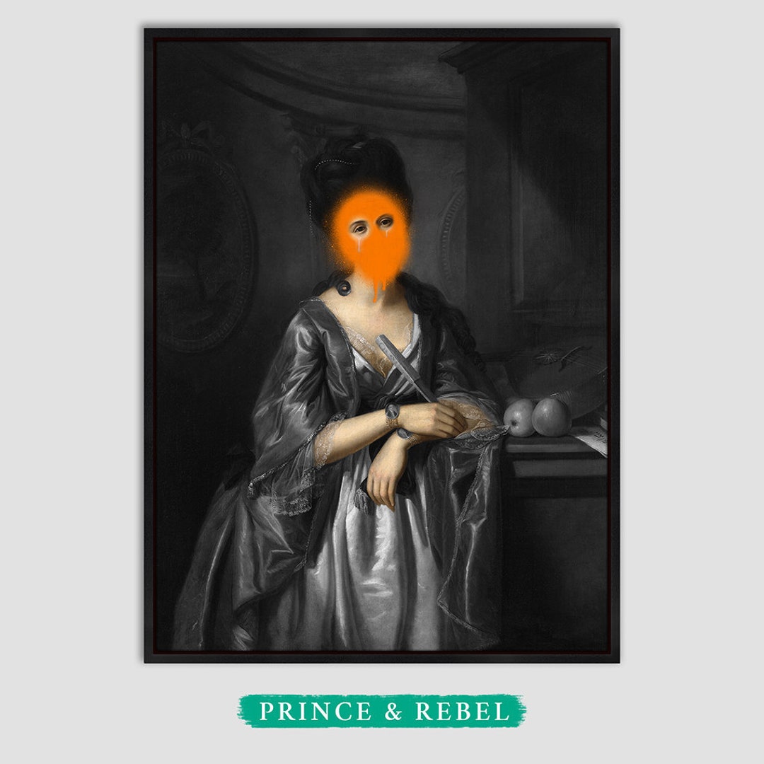 Defaced Portrait Canvas Print: Eclectic Orange Graffiti Art - Etsy