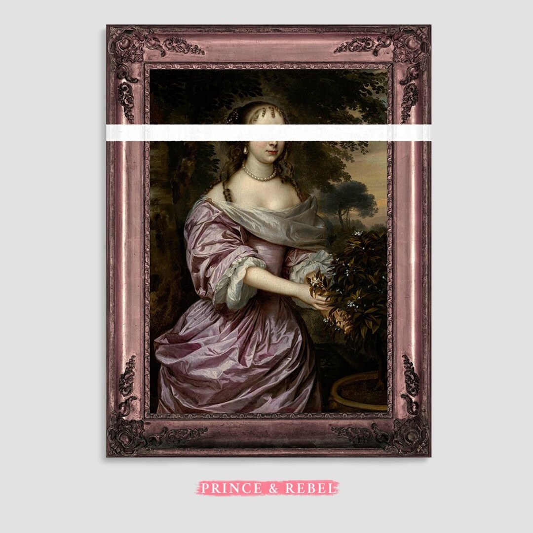 Unknown Woman Canvas Print: Pink Vintage Portrait With Printed Illusion ...