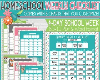 5 Day Homeschool Weekly Checklist, Editable Homeschool Planner, Digital ...