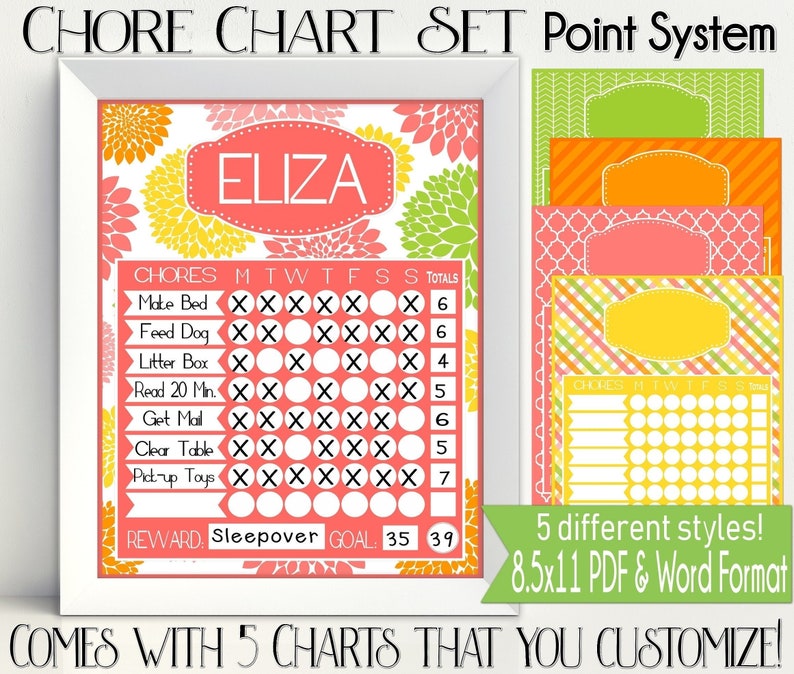Point System Chore Chart Printable - Citrus Colors - Etsy