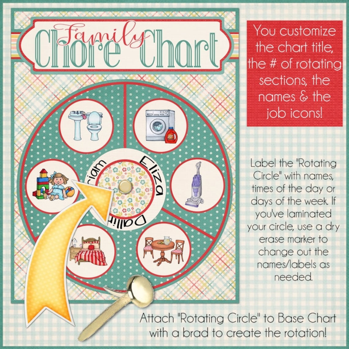 Family Chore Chart Kit, Job Chart, Rotating Family Chore Chart - Etsy