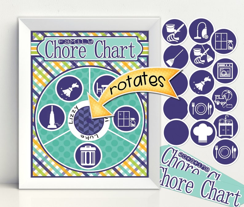 Family Chore Chart Kit, Job Chart, Rotating Family Chore Chart, Blue ...
