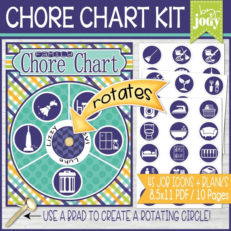Family Chore Chart Kit, Job Chart, Rotating Family Chore Chart, Blue ...