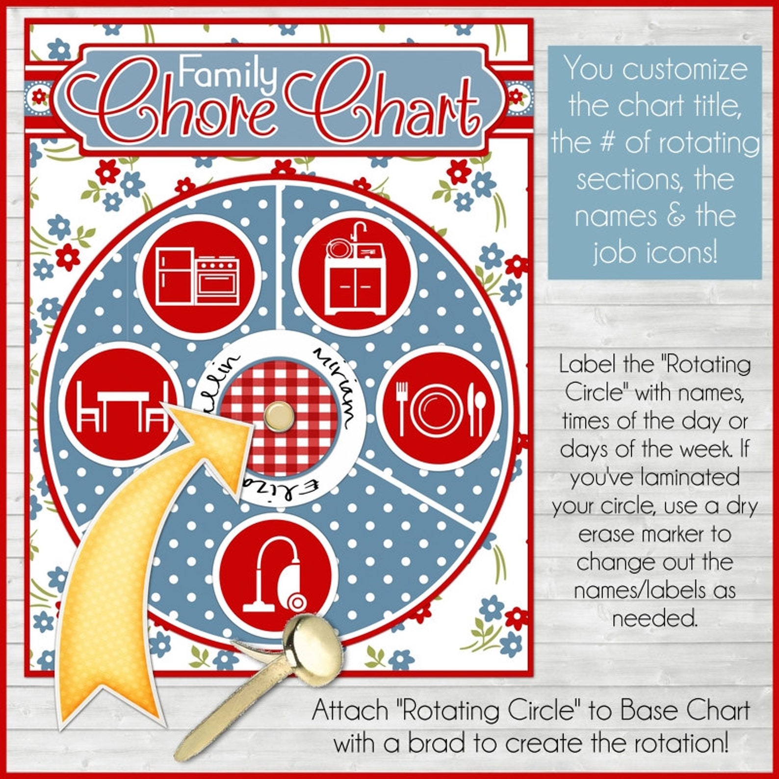 Family Chore Chart Kit, Job Chart, Rotating Family Chore Chart, Red and ...