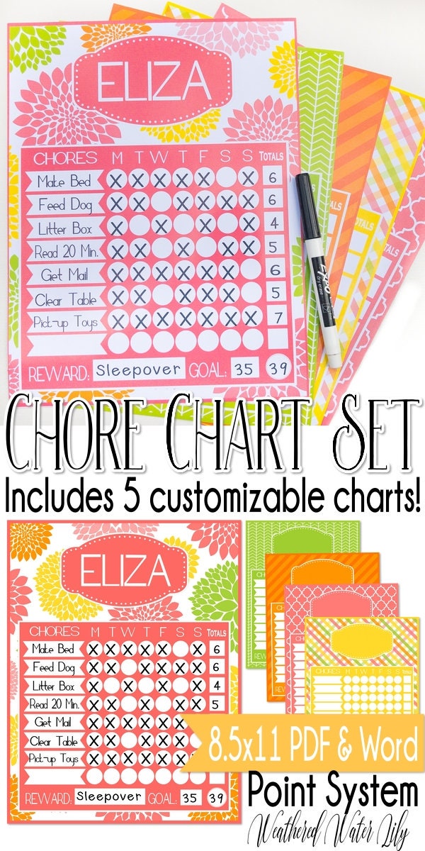 Point System Chore Chart Printable - Citrus Colors - Etsy UK