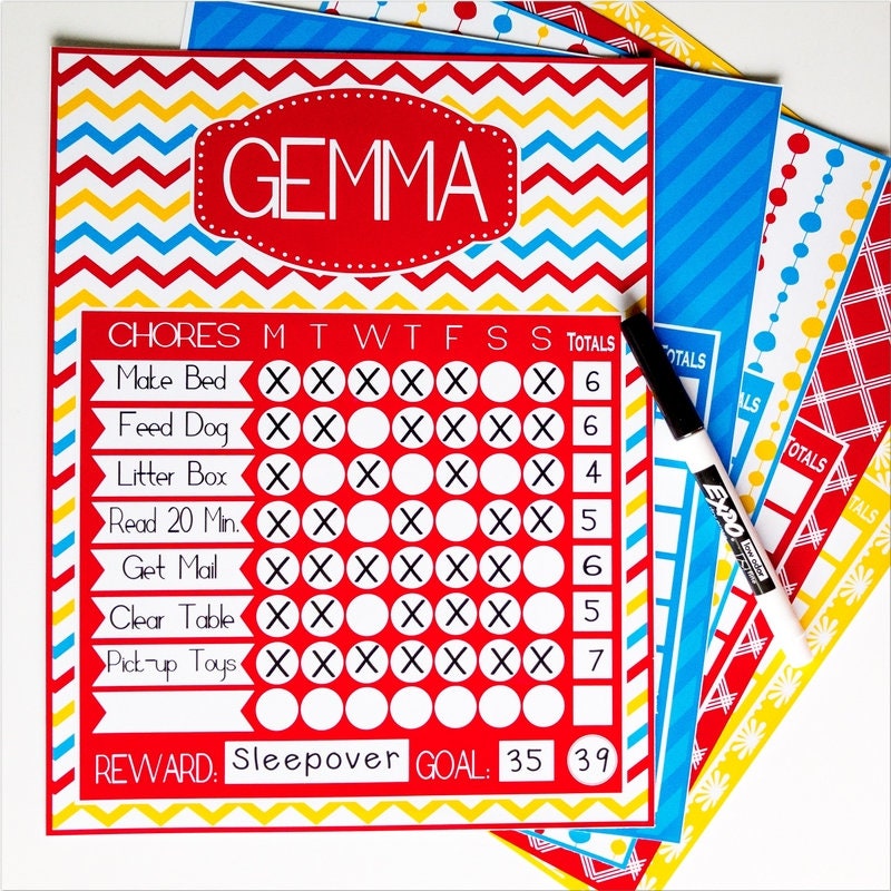 Point System Chore Chart Printable - Primary Colors - Etsy Canada