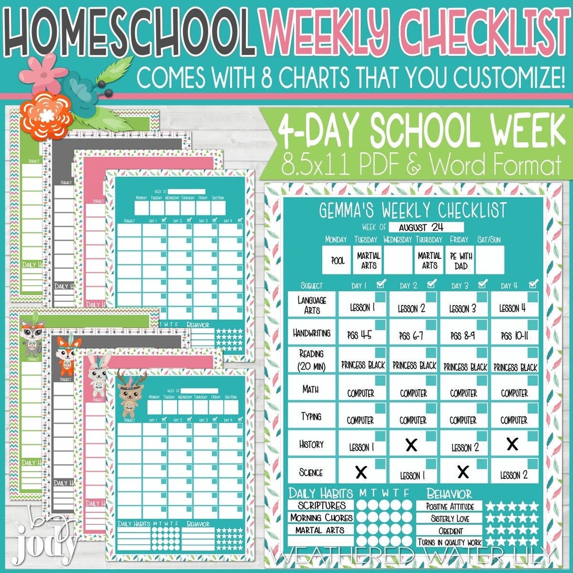 4 Day Homeschool Weekly Checklist, Editable Homeschool Planner, Digital ...