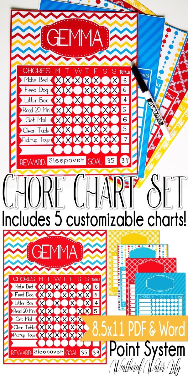 Point System Chore Chart Printable Primary Colors - Etsy