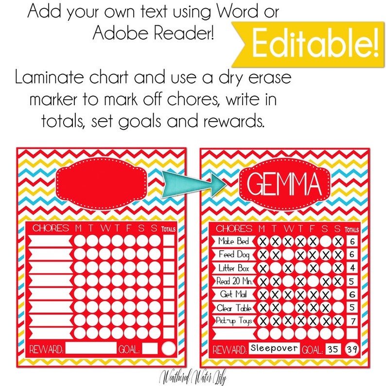 Point System Chore Chart Printable Primary Colors - Etsy
