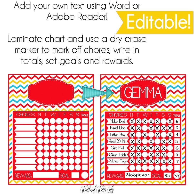 Point System Chore Chart Printable Primary Colors - Etsy