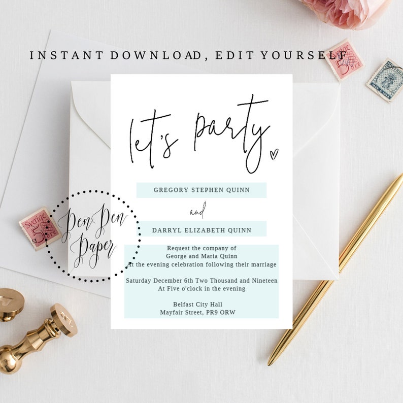 Evening Reception Invite Printable Instant Download Edit | Etsy