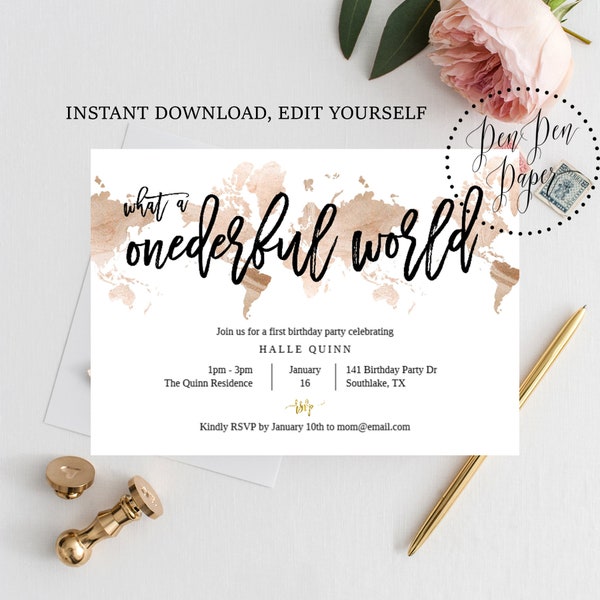 World Map Birthday Invitations Printable - Etsy