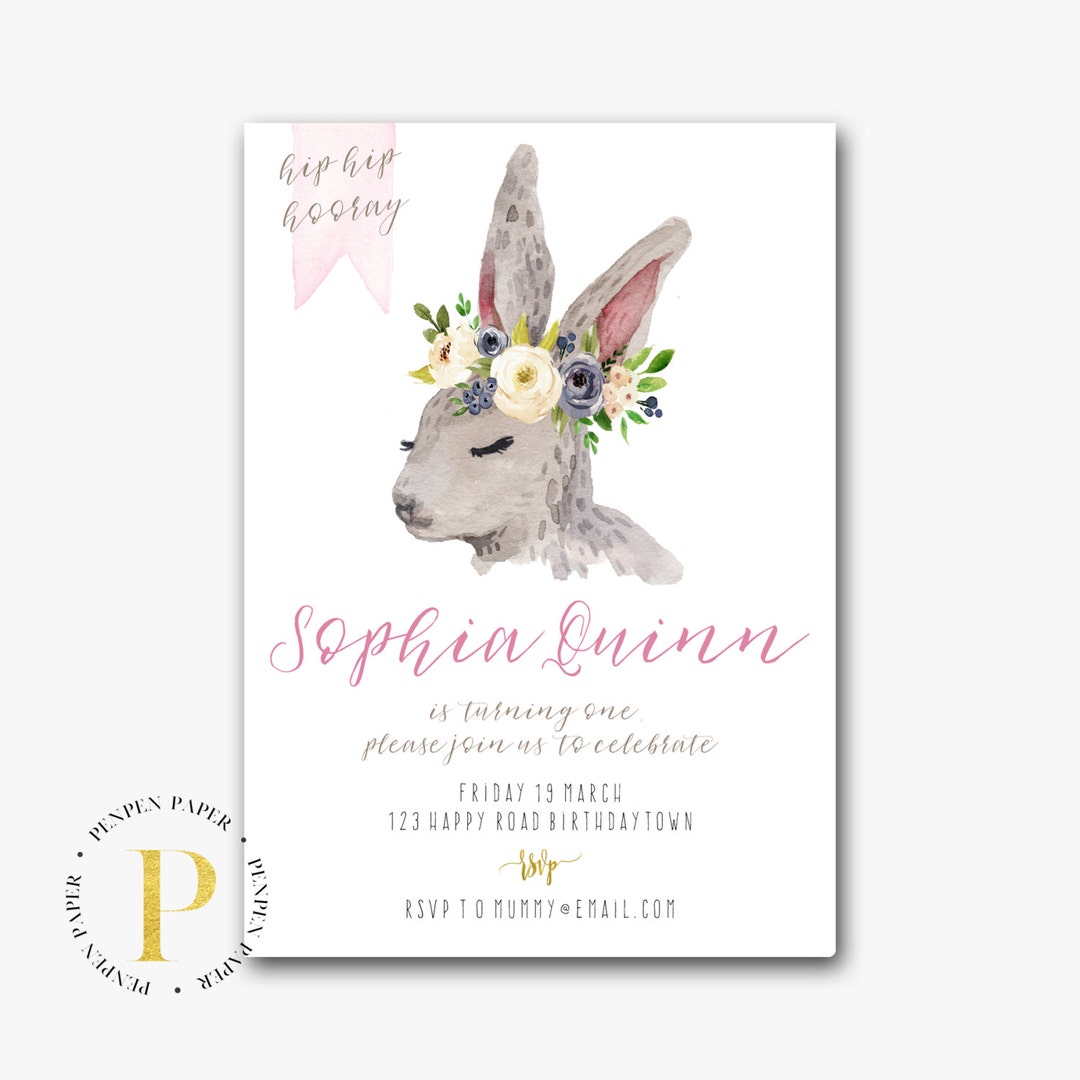 Girls Birthday Invite, Printable Invitation, Birthday Party, Rabbit ...