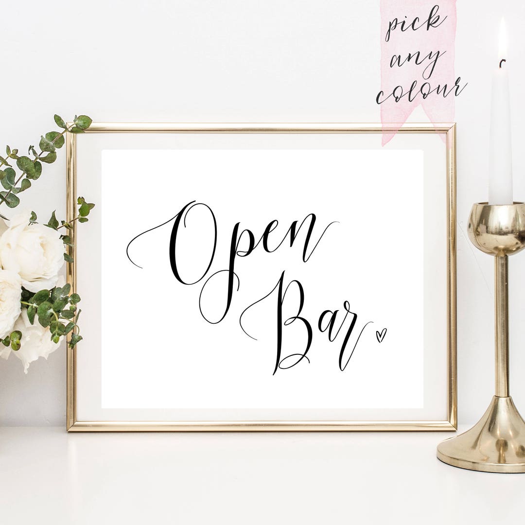 Open Bar Wedding Sign, Printable Bar Sign, Party Bar Sign, Free Drinks ...