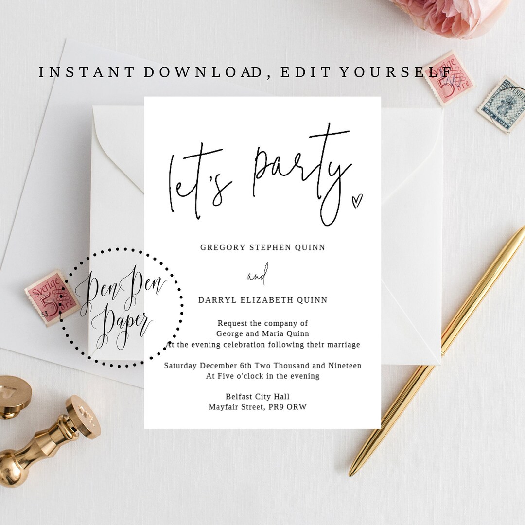 Evening Reception Invite, Printable, Instant Download, Edit Yourself ...
