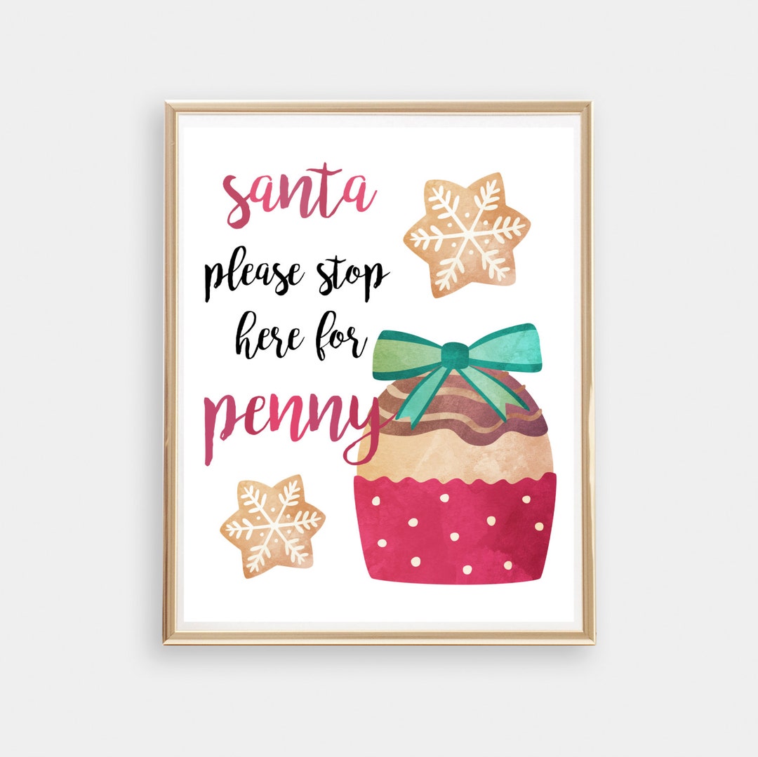 Santa Please Stop Here Printable, Personalized Door Sign, Holiday Sign ...