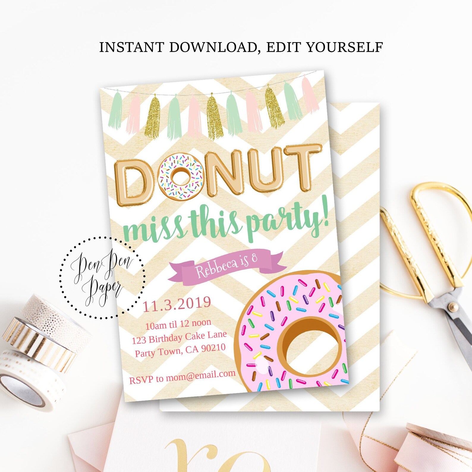 Donut Birthday Party Invitation Donut Miss Your Party Invite - Etsy