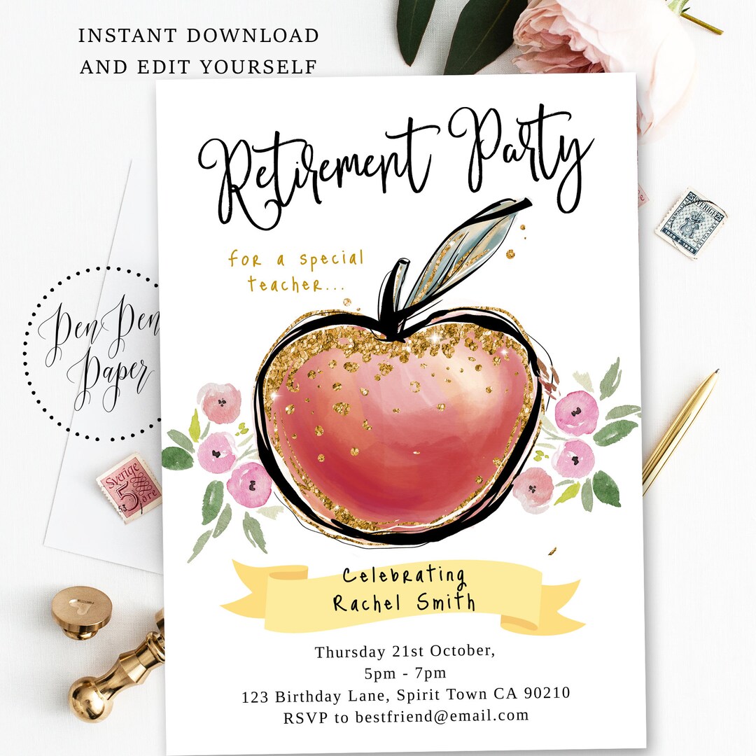 INSTANT DOWNLOAD, Teacher Retirement Party Invitation, School Teacher ...