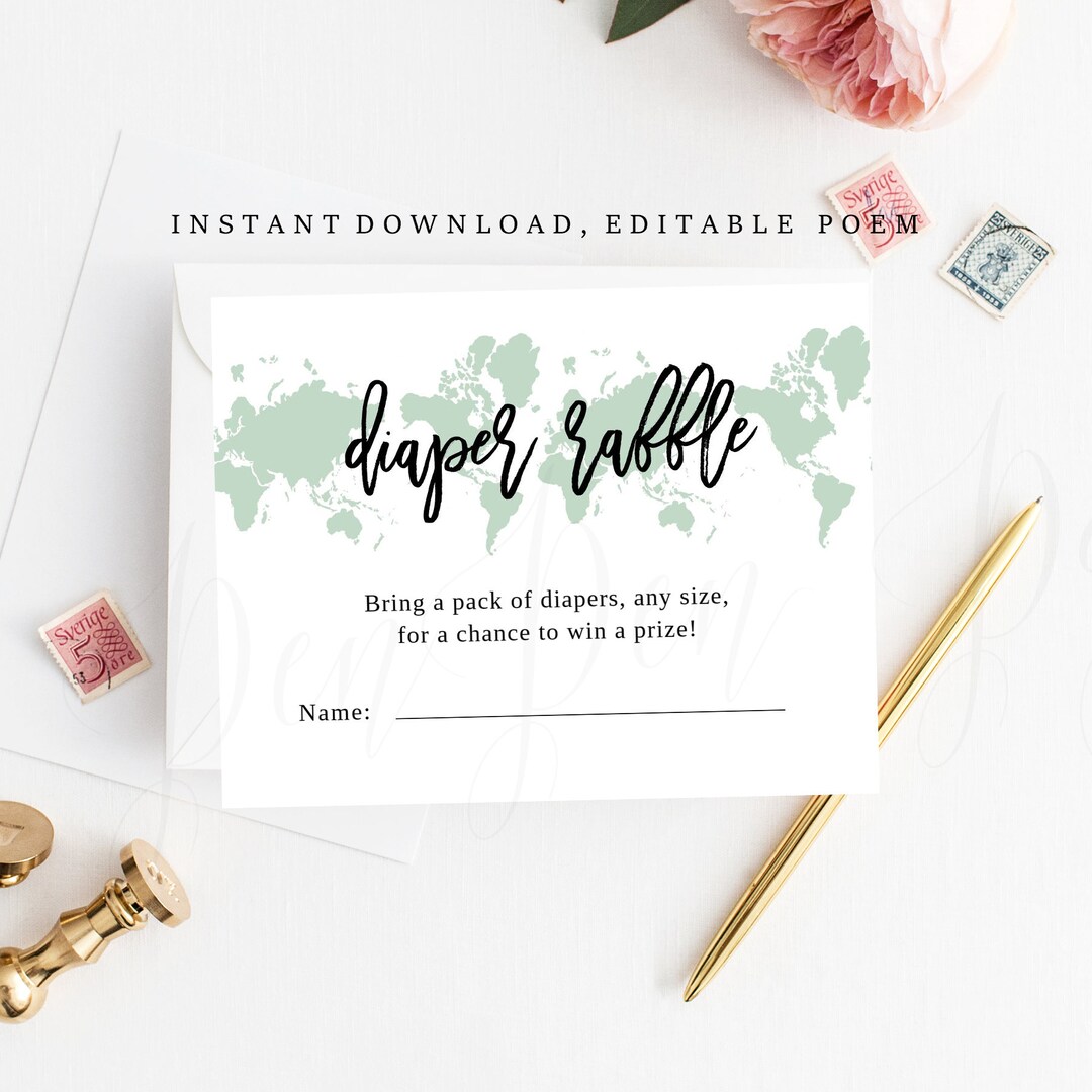 Diaper Raffle Insert Card, Printable, Hello World Invitation, Raffle ...