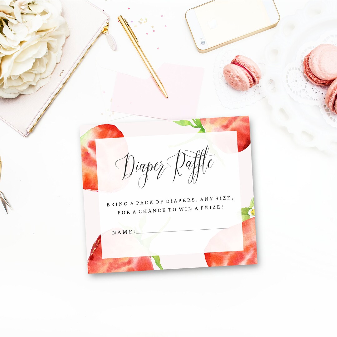 Diaper Raffle Insert, Baby Shower Invitation, Strawberry, Afternoon Tea ...