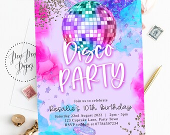 Editable Dance Party Invite, Disco Party Invite, Pink Sparkle, Pink ...