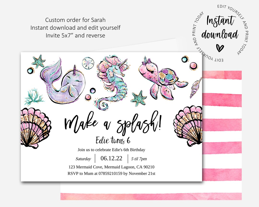 Under the Sea Party Invite, Editable Invitation, Edit Yourself, Print ...