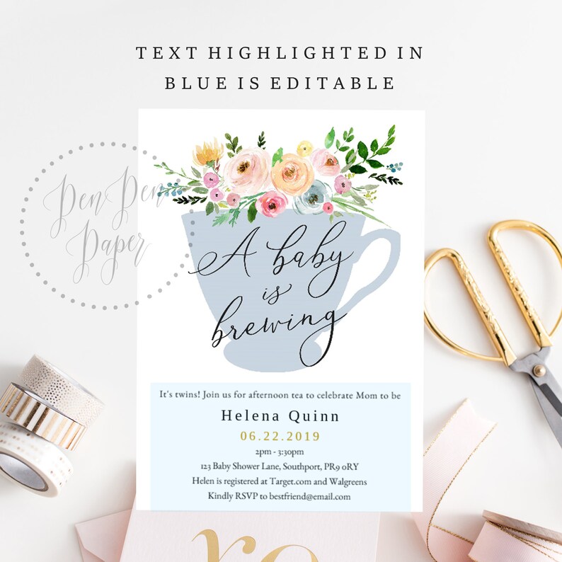 INSTANT DOWNLOAD Thank You Note Afternoon Tea Teacup Blue - Etsy