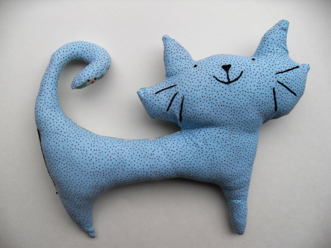 Stuffed Cat - Blair - Light Blue Polka Dots on Front and Teal Cherry ...