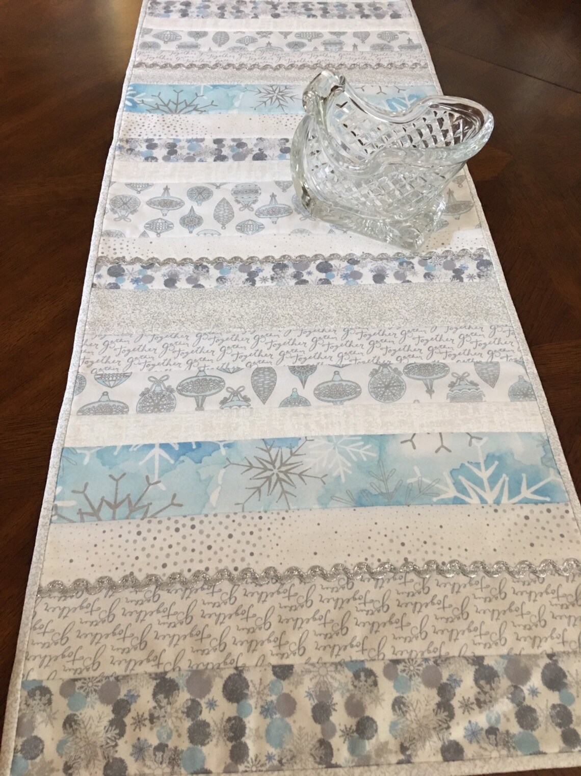 Silver and Blue Christmas Quilted Table Runner Holiday Table - Etsy