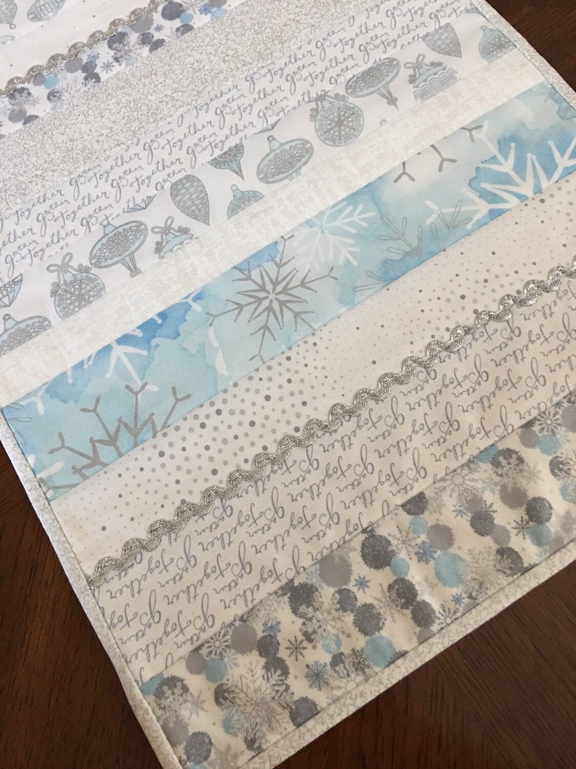 Silver and Blue Christmas Quilted Table Runner Holiday Table - Etsy
