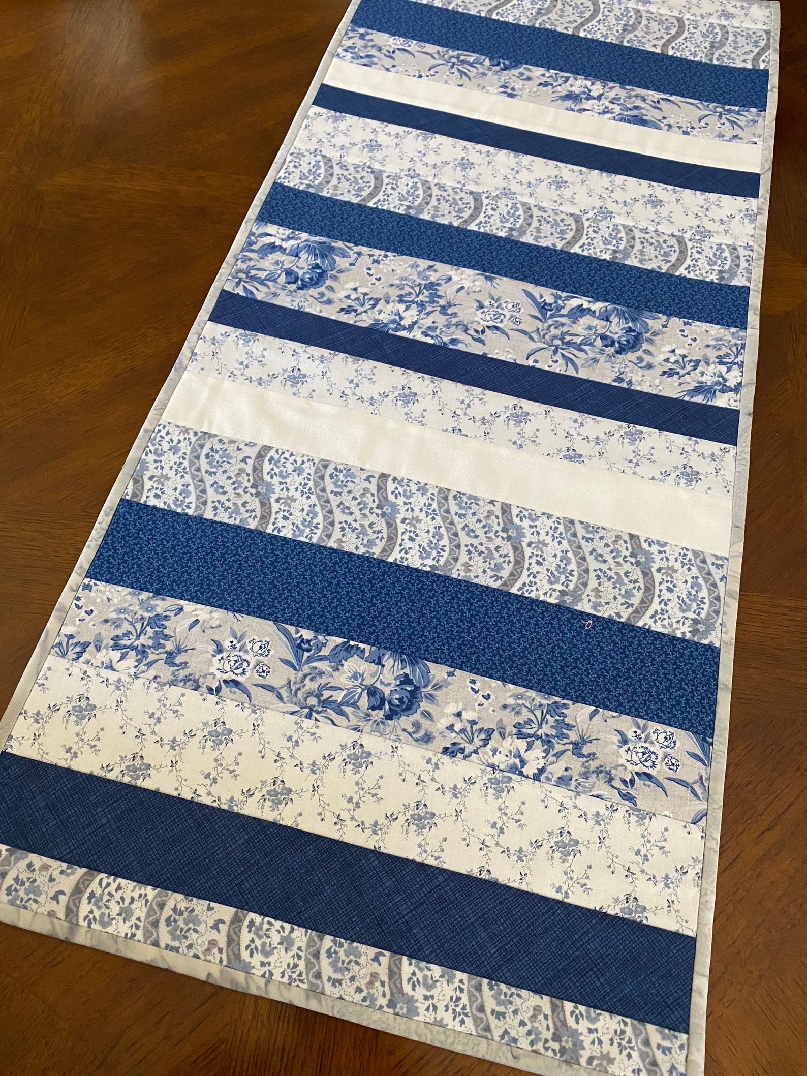 Blue and Cream Quilted Table Runner Blue Fabric Cream Accent - Etsy