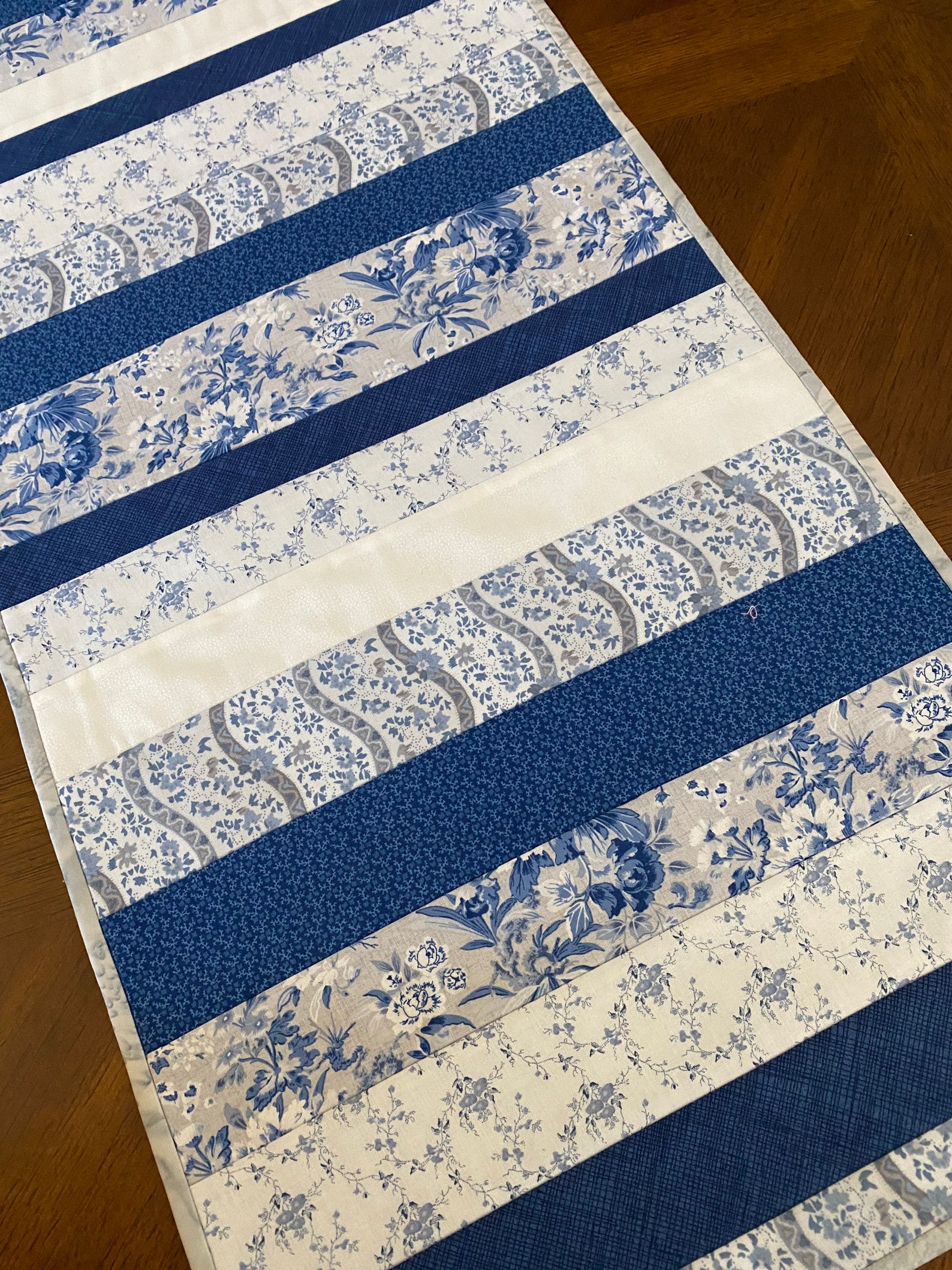 Blue and Cream Quilted Table Runner Blue Fabric Cream Accent - Etsy