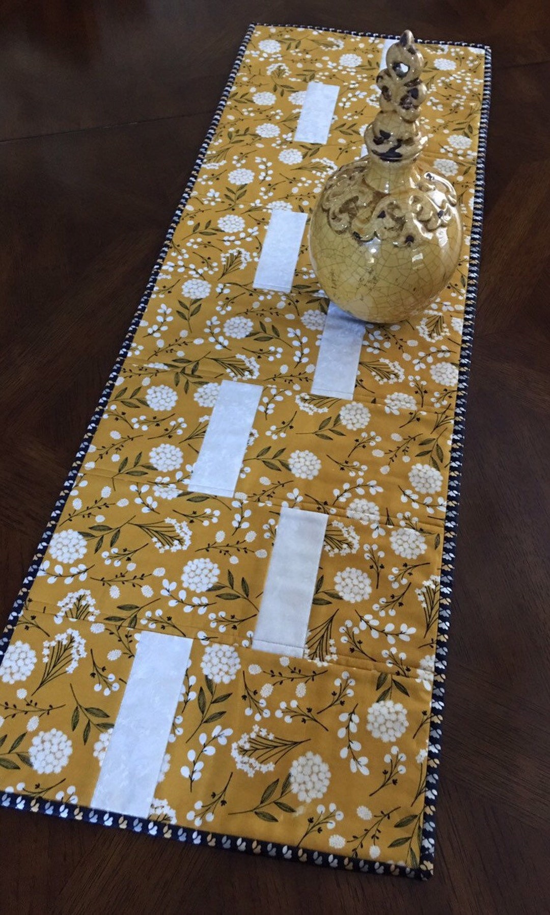 Floral Mustard Yellow Quilted Table Runner, Table Decor, Centerpiece ...