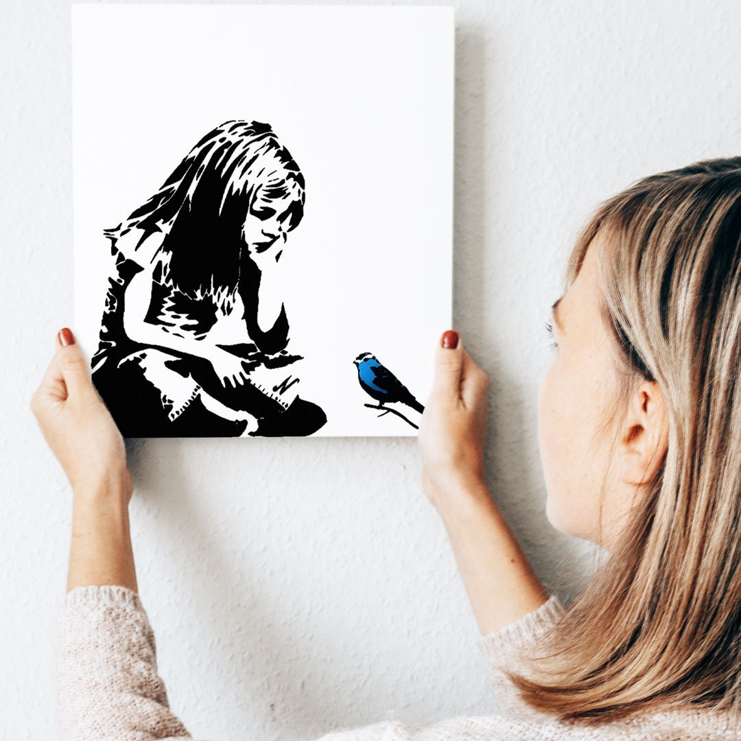 Banksy Picture girl With Blue Bird HANDMADE Pop - Etsy UK