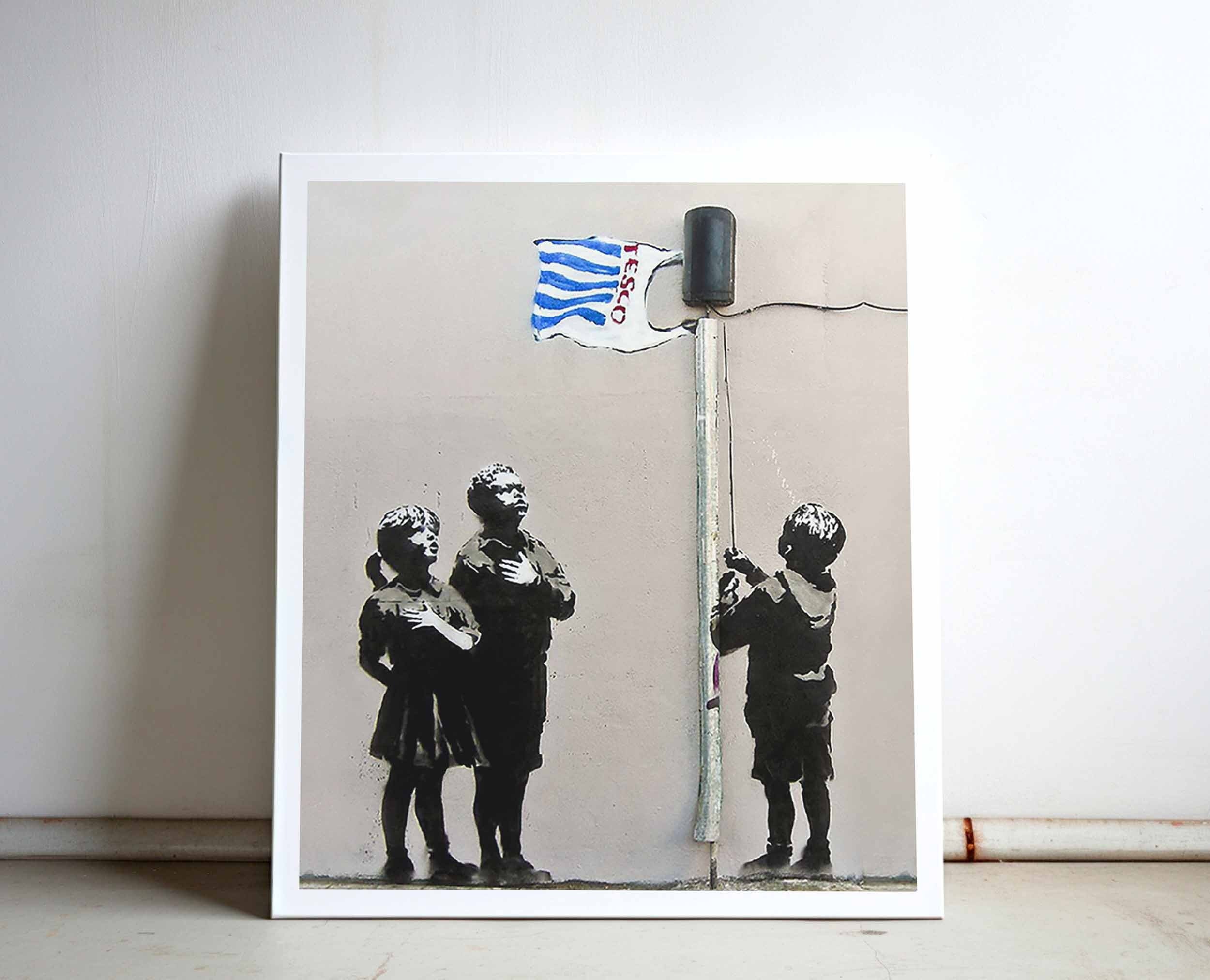 Banksy Picture tesco Flag HANDMADE Artwork UNIQUE Pop Art Canvas ...