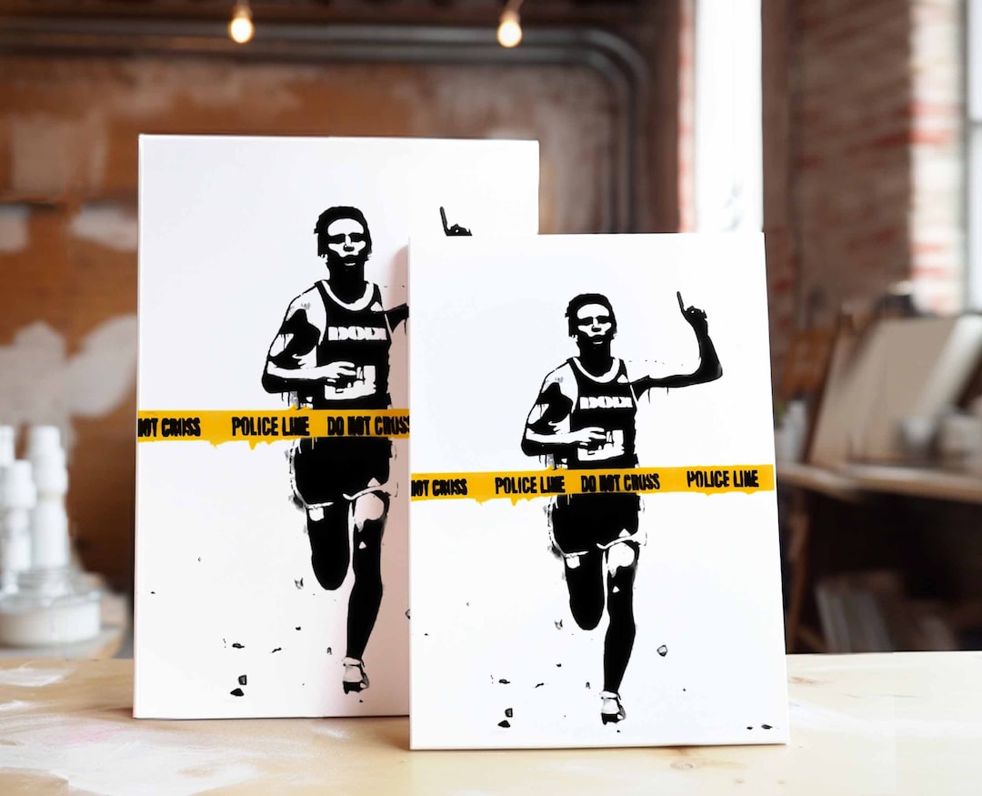 Banksy Mural "runner", "police Line" HANDMADE| UNIQUE Graffiti Street ...