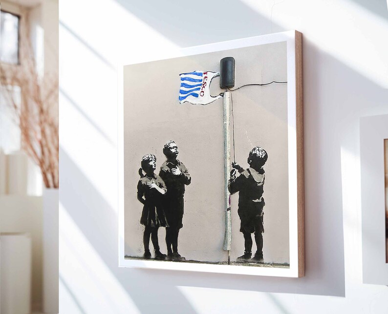 Banksy Picture tesco Flag HANDMADE Artwork UNIQUE Pop Art Canvas ...