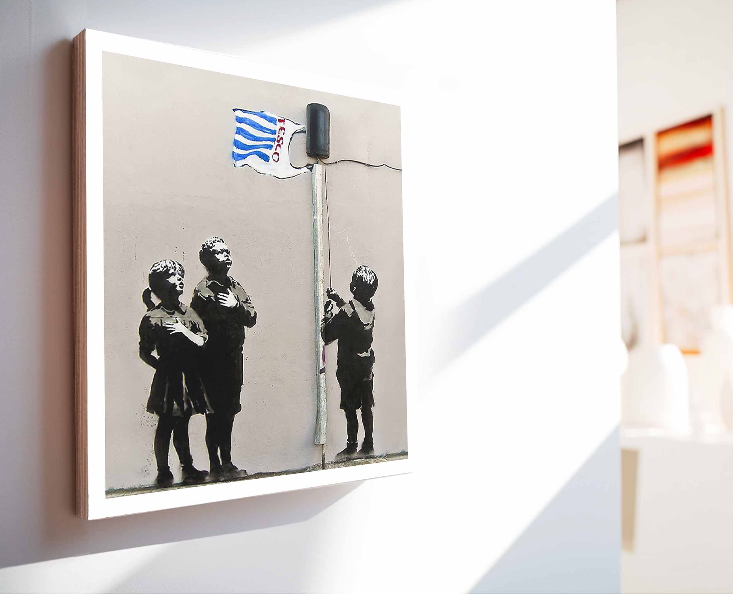 Banksy Picture tesco Flag HANDMADE Artwork UNIQUE Pop Art Canvas ...