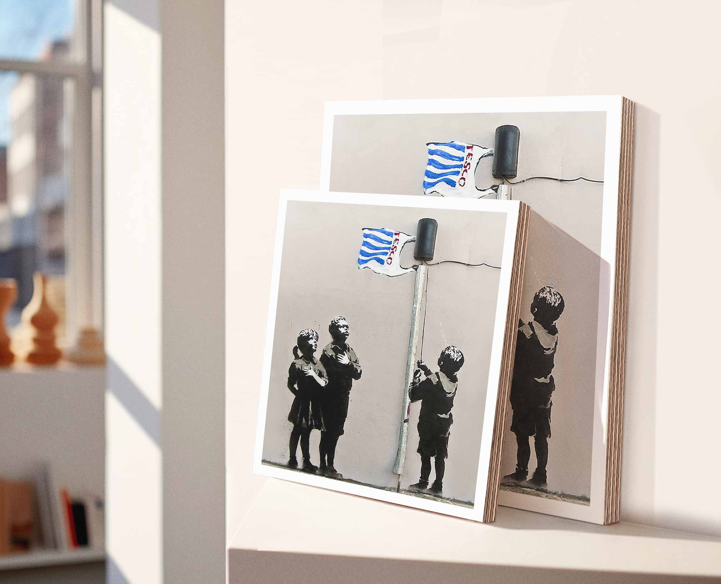 Banksy Picture tesco Flag HANDMADE Artwork UNIQUE Pop Art Canvas ...