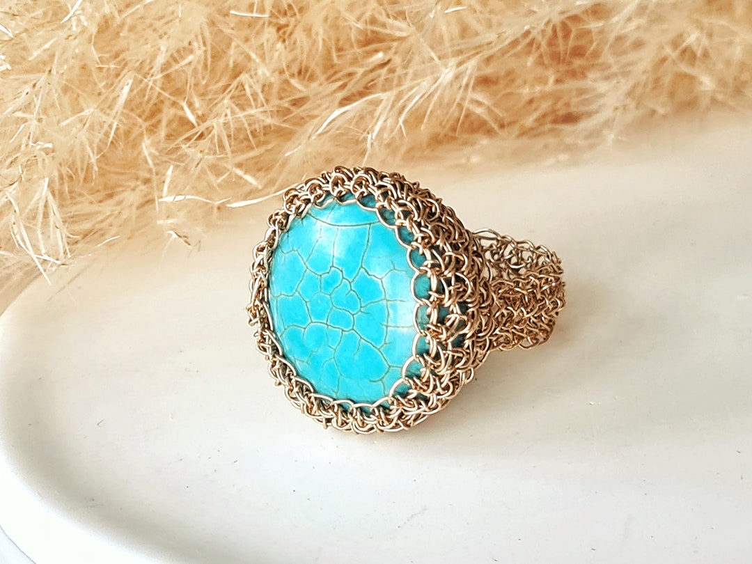 Gold Big Turquoise Ring, Natural Turquoise Statement Ring, Bold Ring ...