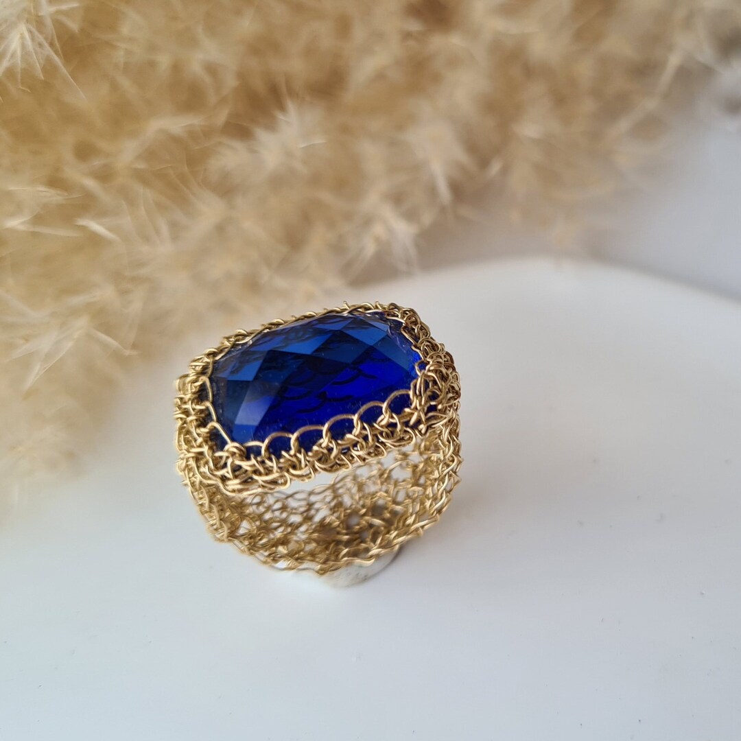 Large Blue Sapphire Ring, 14k Gold Sapphire Ring, Rectangular Sapphire ...
