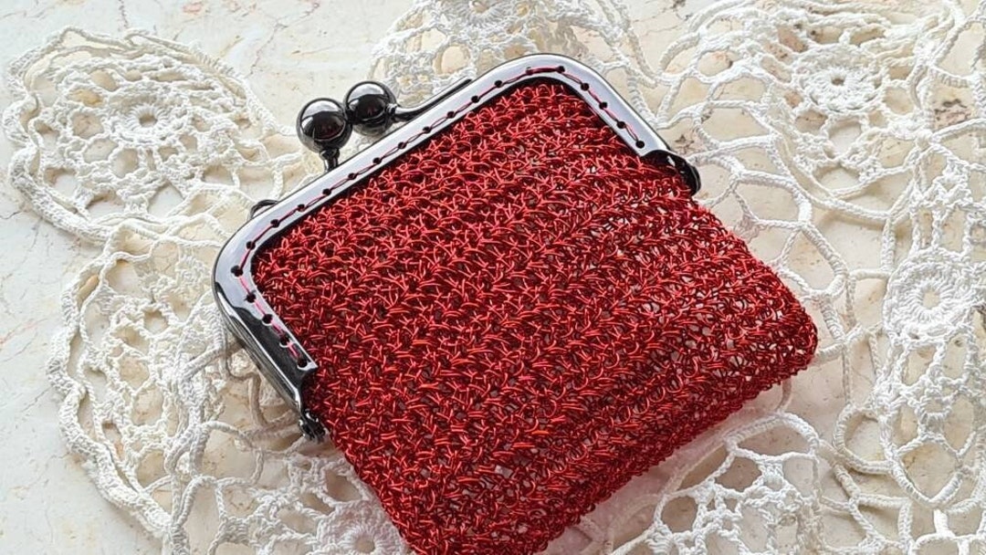 Wire Crochet Red Coin Purse, Square Coin Purse Wallet, Change Purse ...